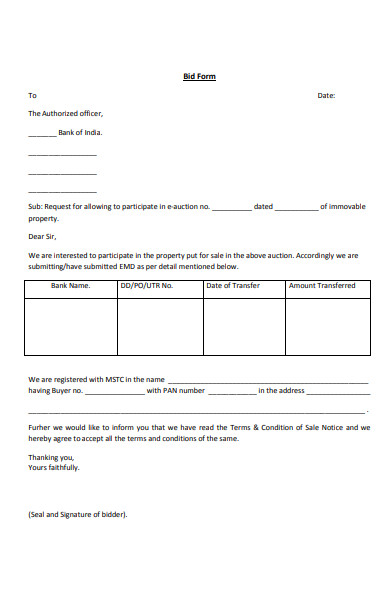 FREE 52+ Bid Forms in PDF | MS Word | XLS