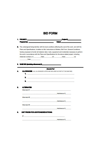 FREE 52+ Bid Forms in PDF | MS Word | XLS