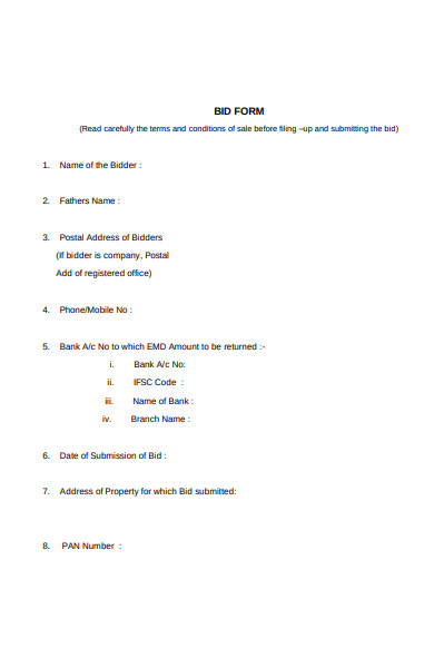 FREE 52+ Bid Forms in PDF | MS Word | XLS