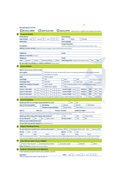 FREE 34+ Enrolment Form Samples, PDF, MS Word, Google Docs