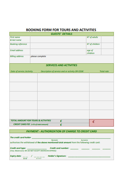 FREE 42+ Travel Booking Form Samples, PDF, MS Word, Google Docs