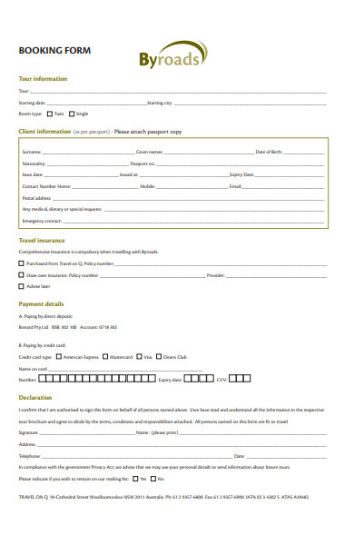 FREE 38+ Travel Booking Forms in PDF | MS Word