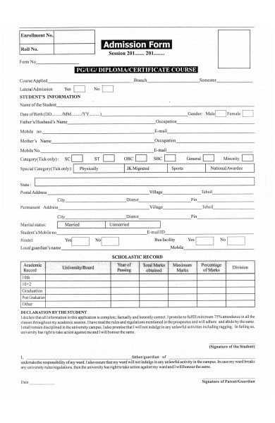 FREE 55+ Admission Form Samples, PDF, MS Word, Google Docs