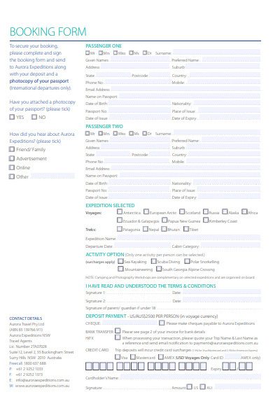 FREE 42+ Travel Booking Form Samples, PDF, MS Word, Google Docs