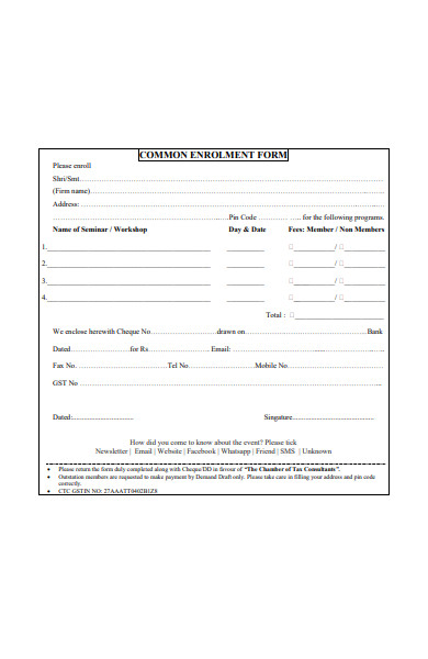 FREE 34+ Enrolment Form Samples, PDF, MS Word, Google Docs