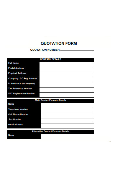FREE 57+ Quotation Form Samples, PDF, MS Word, Google Docs, Excel