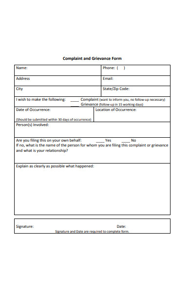 FREE 54+ Grievance Form Samples, PDF, MS Word, Google Docs