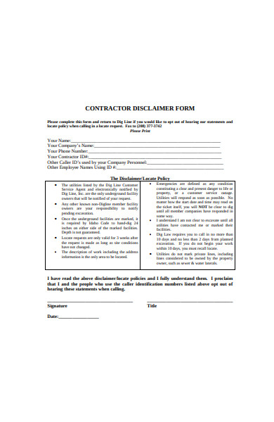 FREE 54+ Disclaimer Form Samples, PDF, MS Word, Google Docs