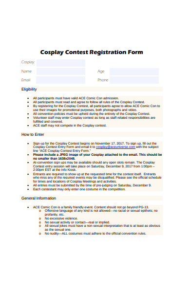 FREE 56+ Contest Registration Form Samples, PDF, MS Word, Google Docs ...