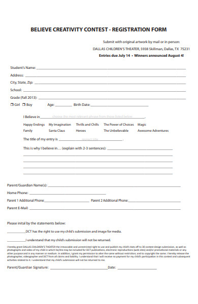FREE 52+ Contest Registration Forms in PDF | MS Word | XLS
