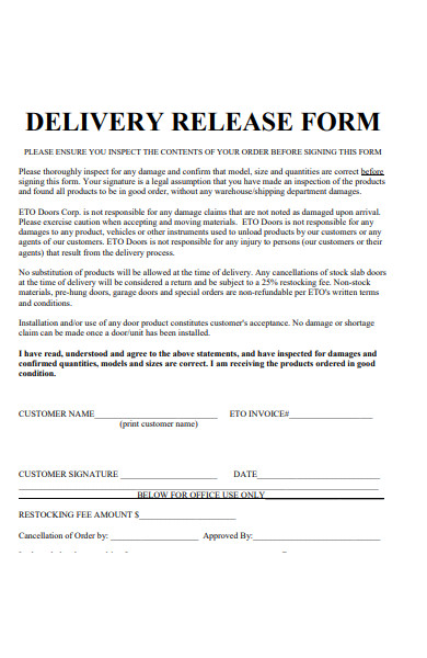 FREE 35+ Delivery Form Samples, PDF, MS Word, Google Docs