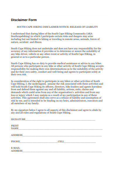 FREE 54+ Disclaimer Form Samples, PDF, MS Word, Google Docs