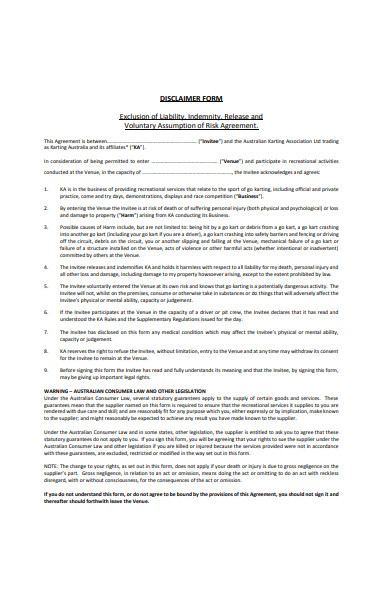 FREE 54+ Disclaimer Form Samples, PDF, MS Word, Google Docs