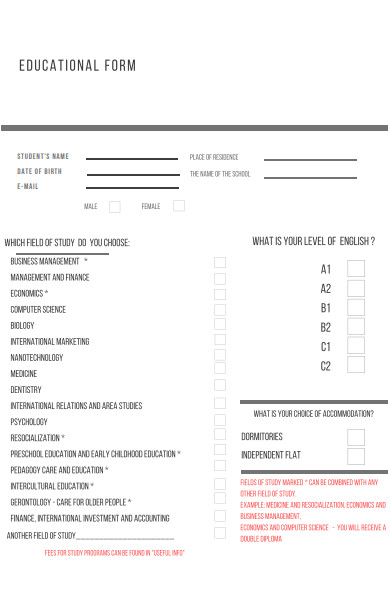 FREE 50+ Educational Forms in PDF | Ms Word