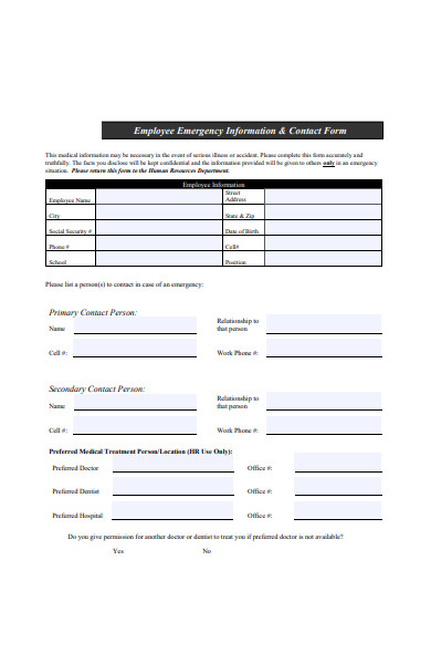 FREE 23+ Employee Contact Forms in PDF | MS Word