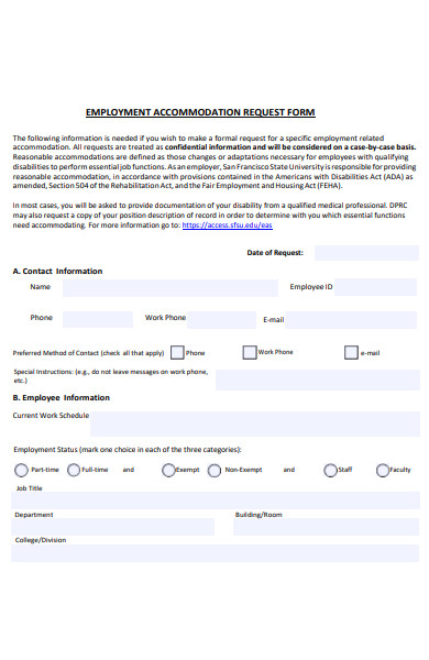 FREE 38+ Accommodation Request Form Samples, PDF, MS Word, Google Docs, Excel