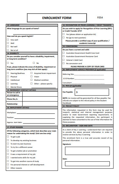 FREE 34+ Enrolment Form Samples, PDF, MS Word, Google Docs
