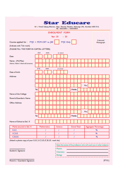 FREE 34+ Enrolment Form Samples, PDF, MS Word, Google Docs