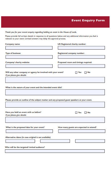 FREE 50 Enquiry Forms In PDF MS Word doc 