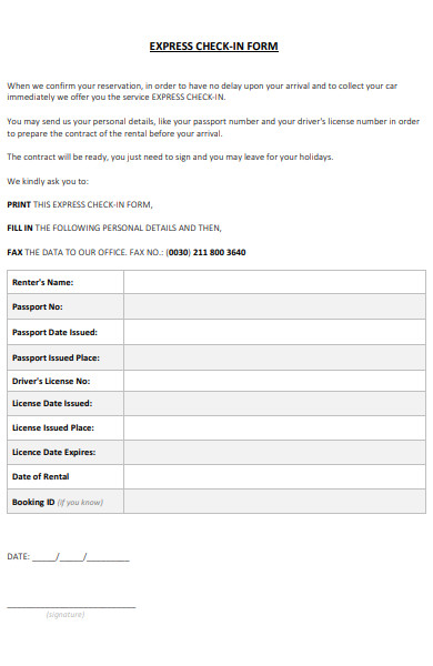 FREE 50+ Check-In Forms in PDF | MS Word