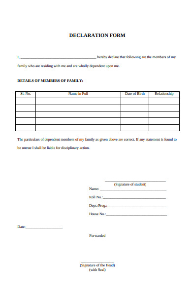 FREE 57+ Declaration Form samples, PDF, MS Word, Google Docs, Excel