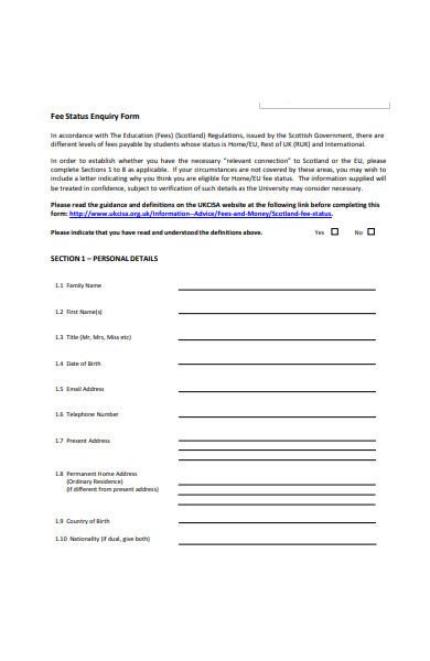 FREE 54+ Enquiry Form Samples, PDF, MS Word, Google Docs