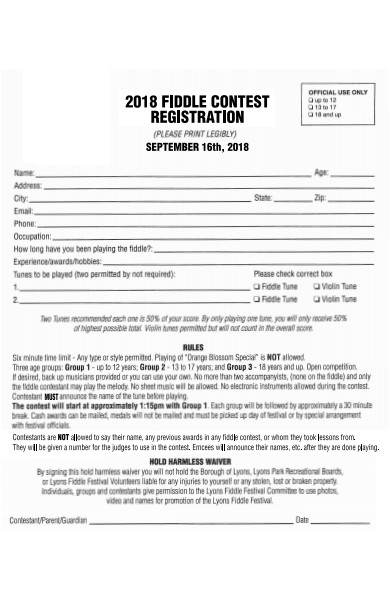 FREE 56+ Contest Registration Form Samples, PDF, MS Word, Google Docs ...