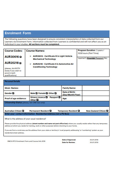 FREE 34+ Enrolment Form Samples, PDF, MS Word, Google Docs