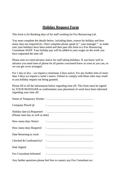 FREE 32+ Holiday Forms in PDF | MS Word