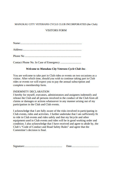 FREE 36+ Visitors Form Samples, PDF, MS Word, Google Docs, Excel