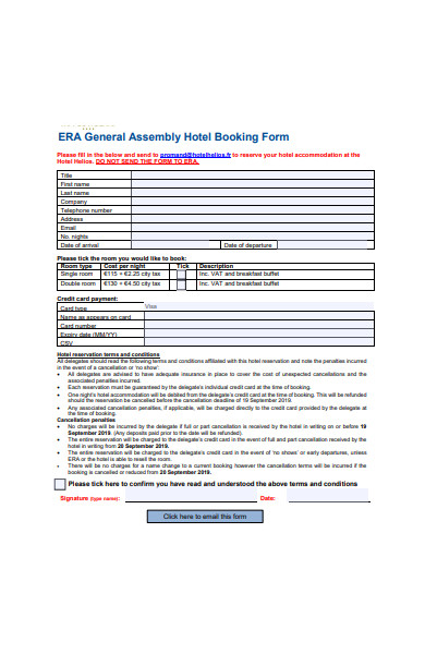 FREE 33+ Hotel Booking Forms in PDF | MS Word | Excel