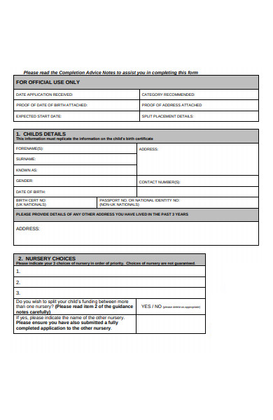 FREE 34+ Nursery Form Samples, PDF, MS Word, Google Docs