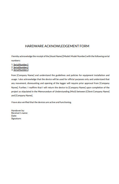 FREE 56+ Acknowledgement Form Samples, PDF, MS Word, Google Docs, Excel