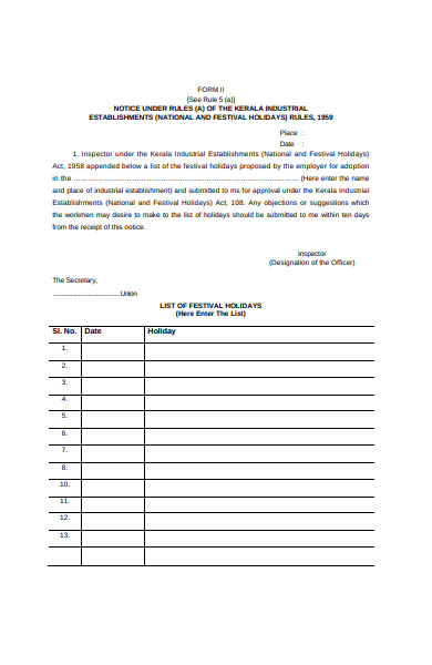 FREE 32+ Holiday Forms in PDF | MS Word