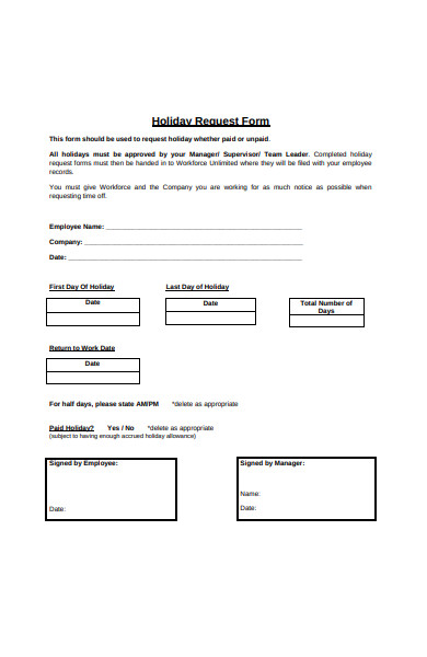 FREE 32+ Holiday Forms in PDF | MS Word