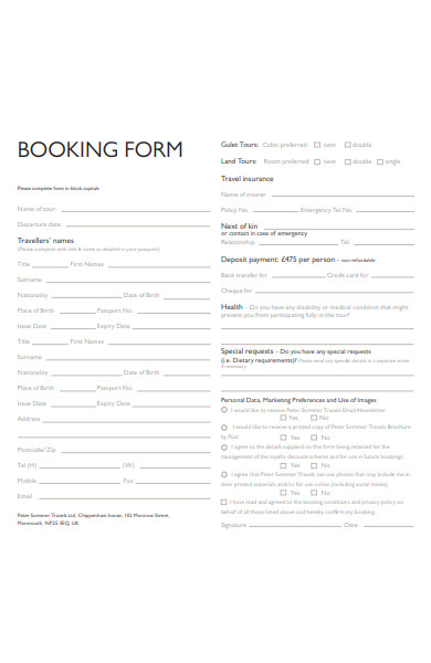 FREE 42+ Travel Booking Form Samples, PDF, MS Word, Google Docs