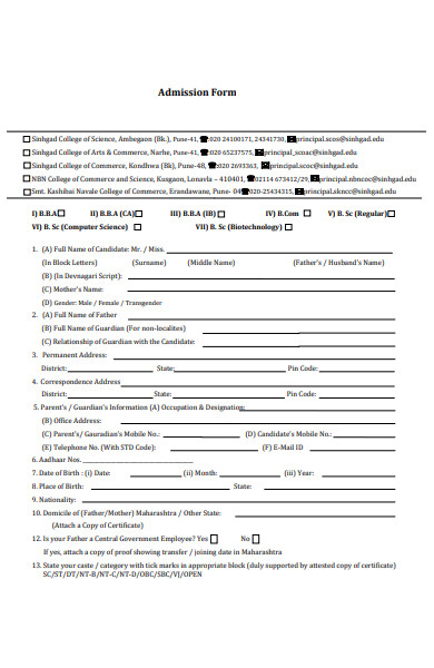 FREE 55+ Admission Form Samples, PDF, MS Word, Google Docs