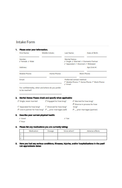 FREE 54+ Intake Forms in PDF | MS Word | XLS