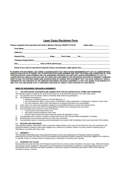 FREE 54+ Disclaimer Form Samples, PDF, MS Word, Google Docs