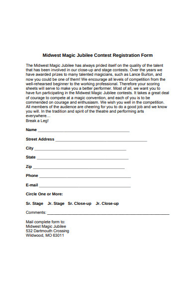 FREE 56+ Contest Registration Form Samples, PDF, MS Word, Google Docs ...