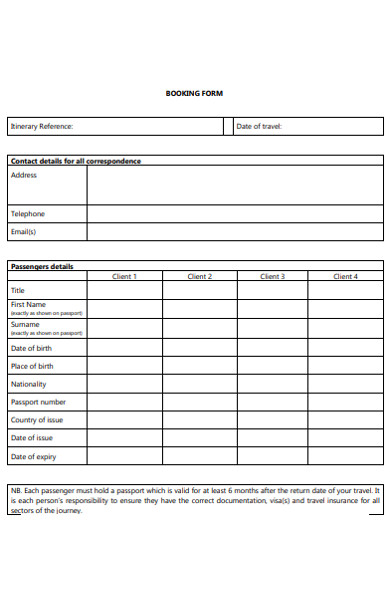FREE 42+ Travel Booking Form Samples, PDF, MS Word, Google Docs