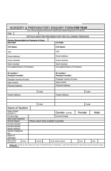 FREE 34+ Nursery Form Samples, PDF, MS Word, Google Docs