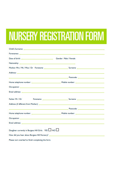 FREE 34+ Nursery Form Samples, PDF, MS Word, Google Docs