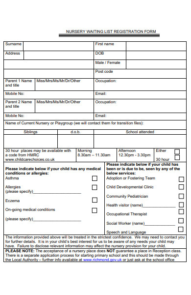 FREE 34+ Nursery Form Samples, PDF, MS Word, Google Docs