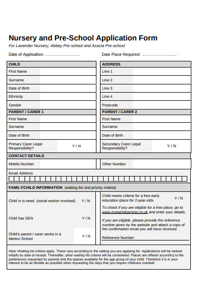 FREE 34+ Nursery Form Samples, PDF, MS Word, Google Docs
