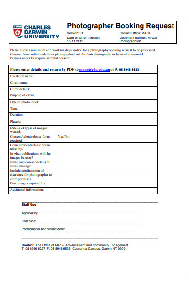 FREE 14+ Photography Booking Forms in PDF