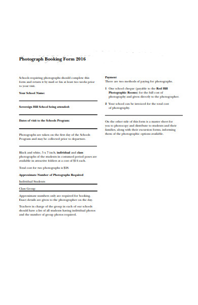 FREE 14+ Photography Booking Forms in PDF