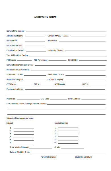 FREE 50+ Admission Forms in PDF | MS Word