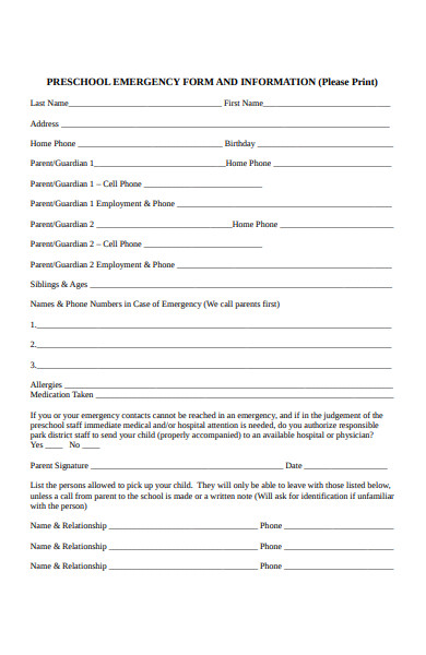 FREE 52+ Emergency Forms in PDF | MS Word | XLS