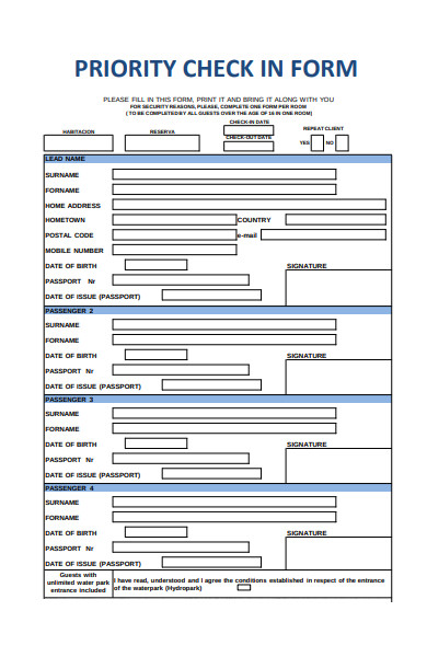 FREE 50+ Check-In Forms in PDF | MS Word